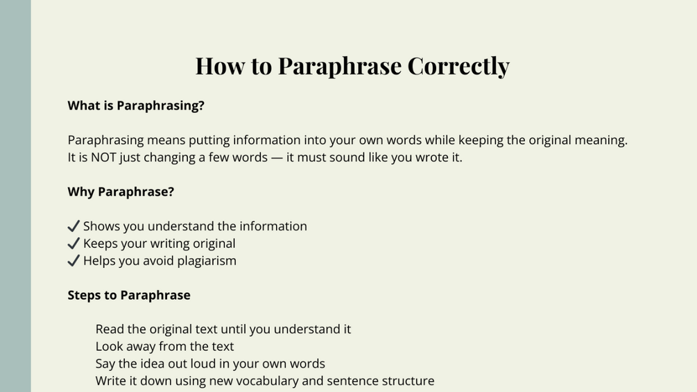 How to Paraphrase Correctly – Student Practice Worksheet