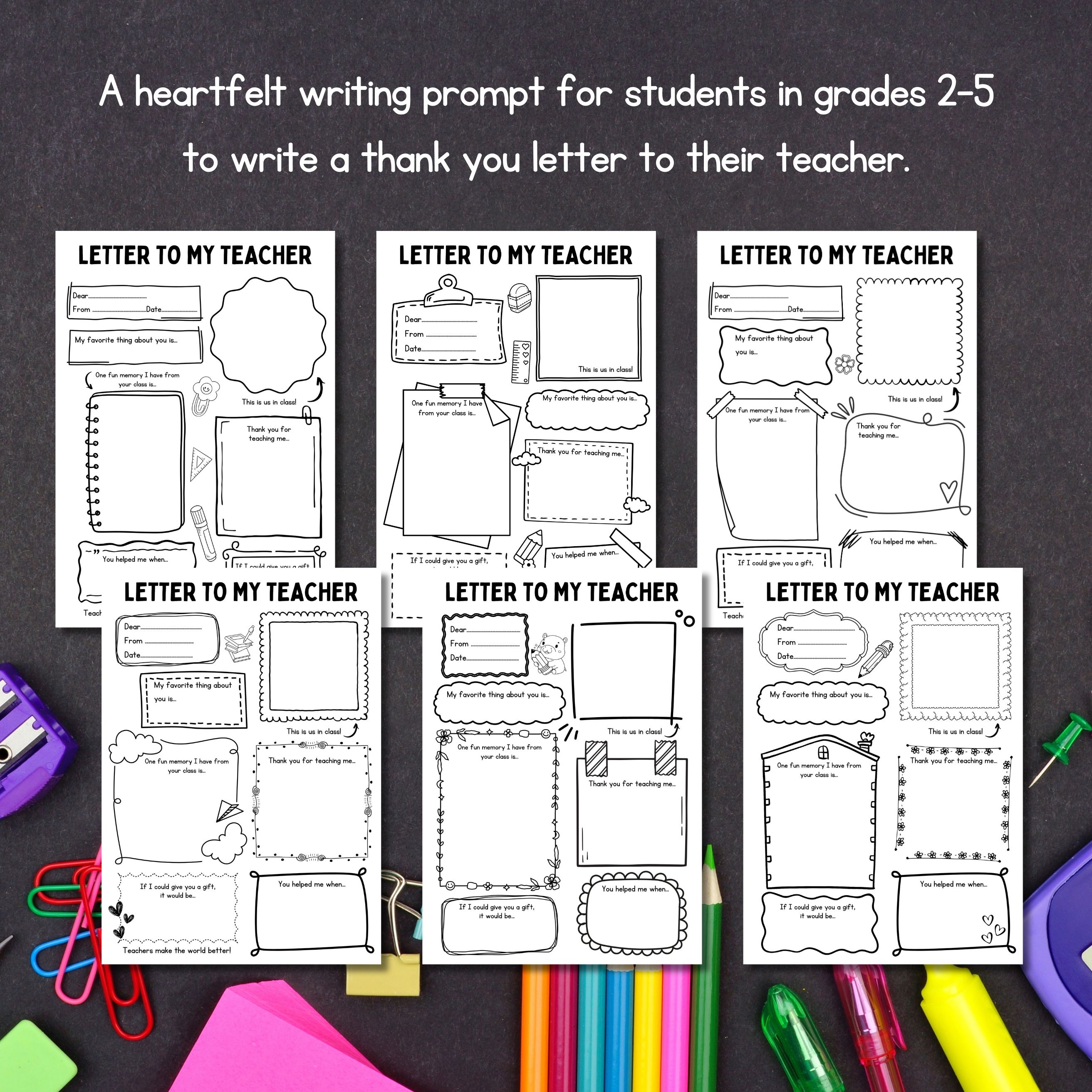 Letter to my teacher, End of Year Activity, Writing Worksheet for 2nd-5th