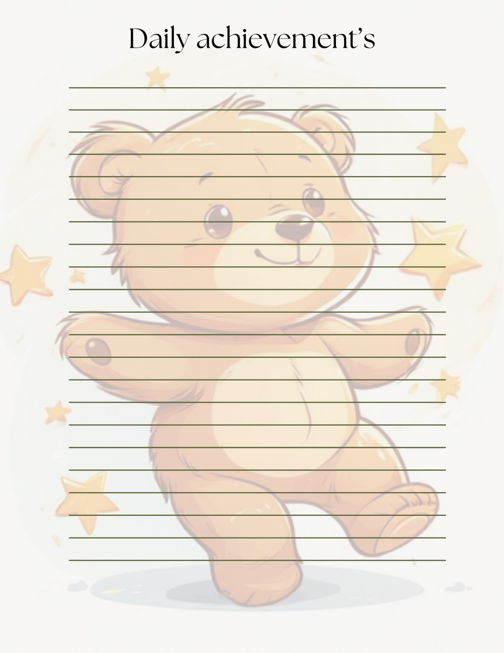 🧸 Children’s Daily Achievements Chart | Teddy Bear-Themed Printable ...