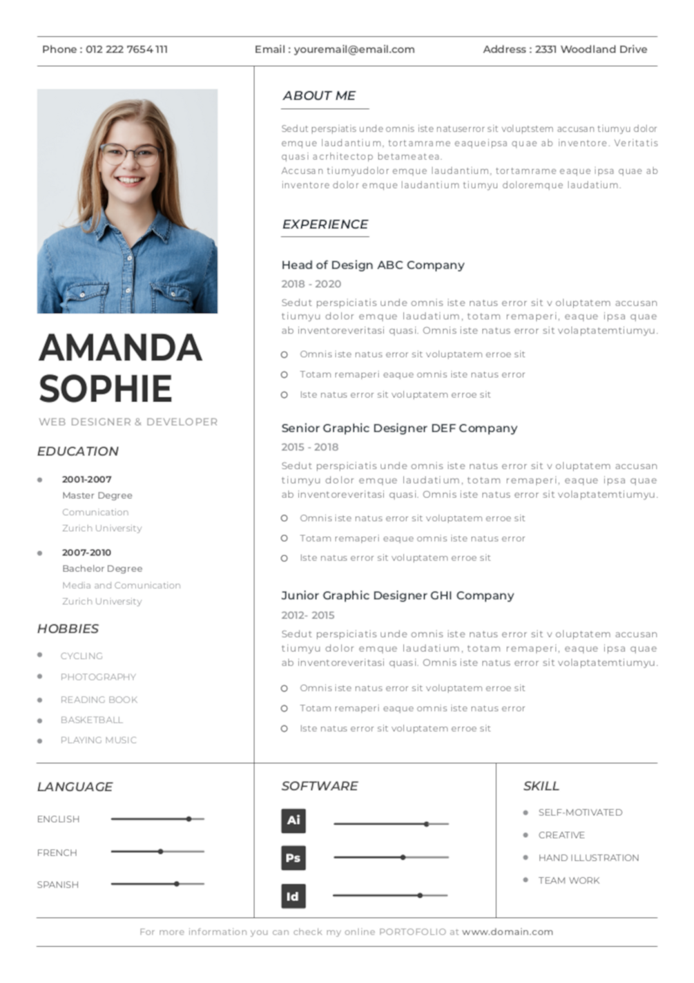 Professional Resume Template with Photo, CV Template for Google Docs, Word & Pages, Modern ...