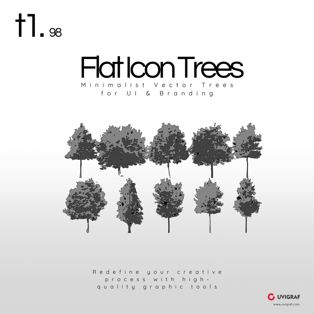 Flat Icon Trees – Minimalist Vector Trees for UI & Branding | t1.98