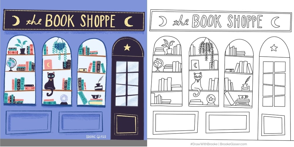 Bookshop Coloring Page