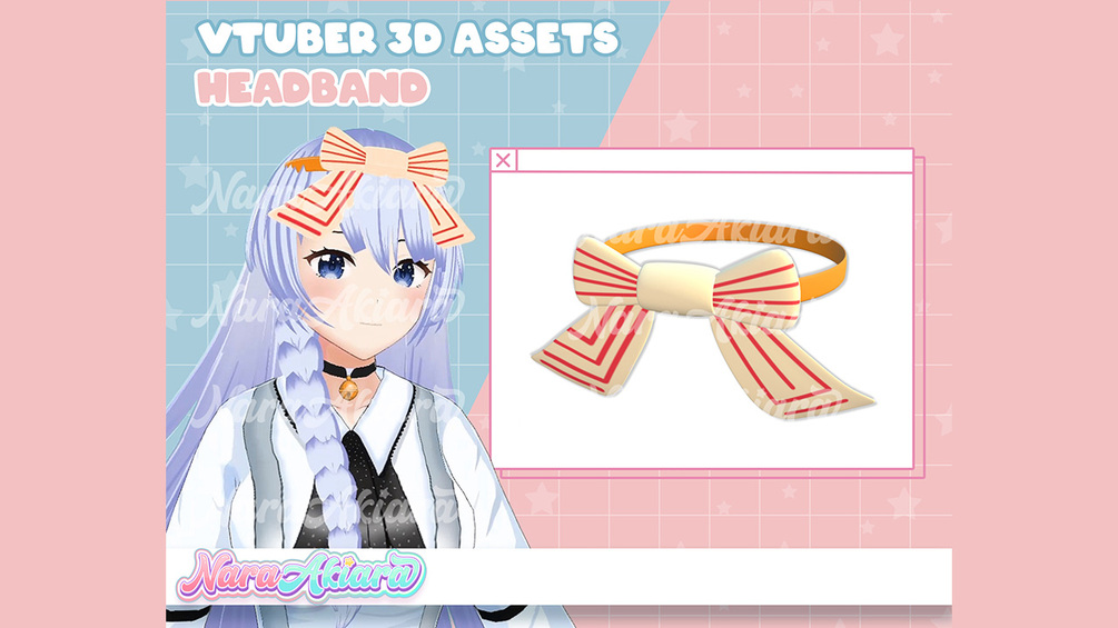 3D Vtuber Assets Adorable Headband Ribbon with Red Line Vroid ...