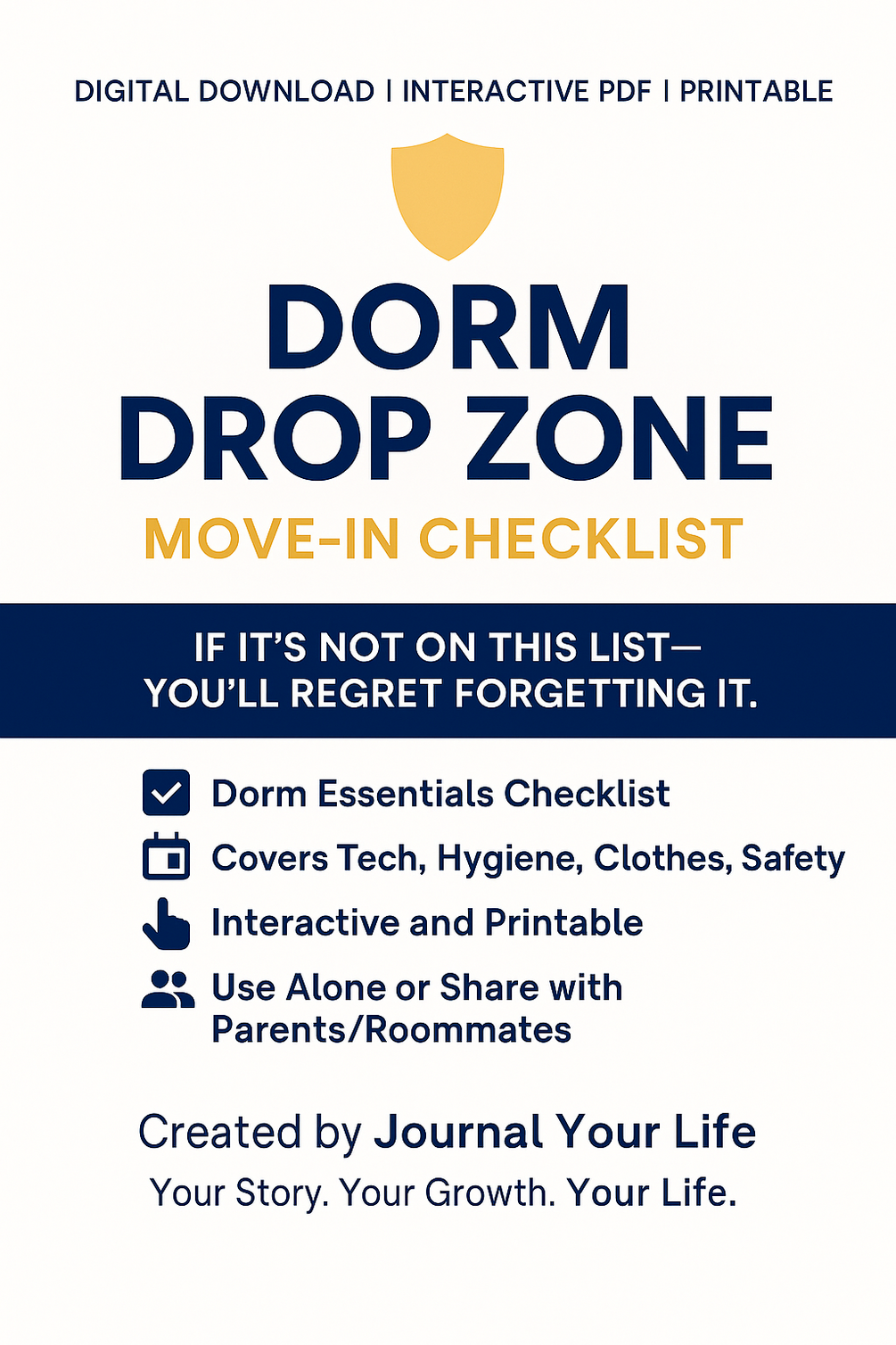 Freshmen Dorm Room Move-In Checklist | College Packing List for ...