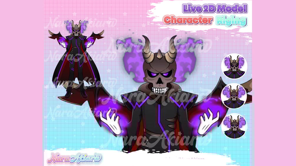 Vtuber Model and Rigging Anime Male Purple Skull Fire Premade, Live2d ...