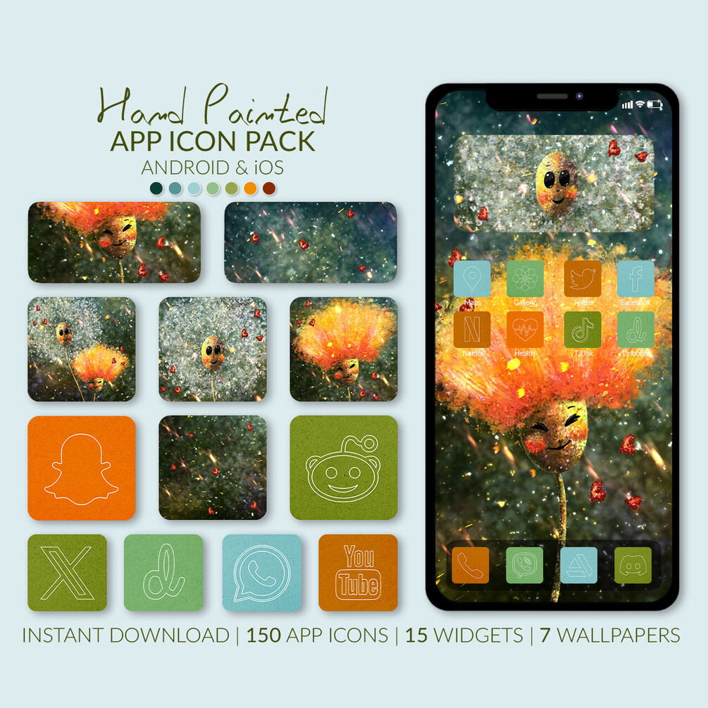 Dandelion's Love APP ICON PACK || Hand Painted Icons, Widgets ...
