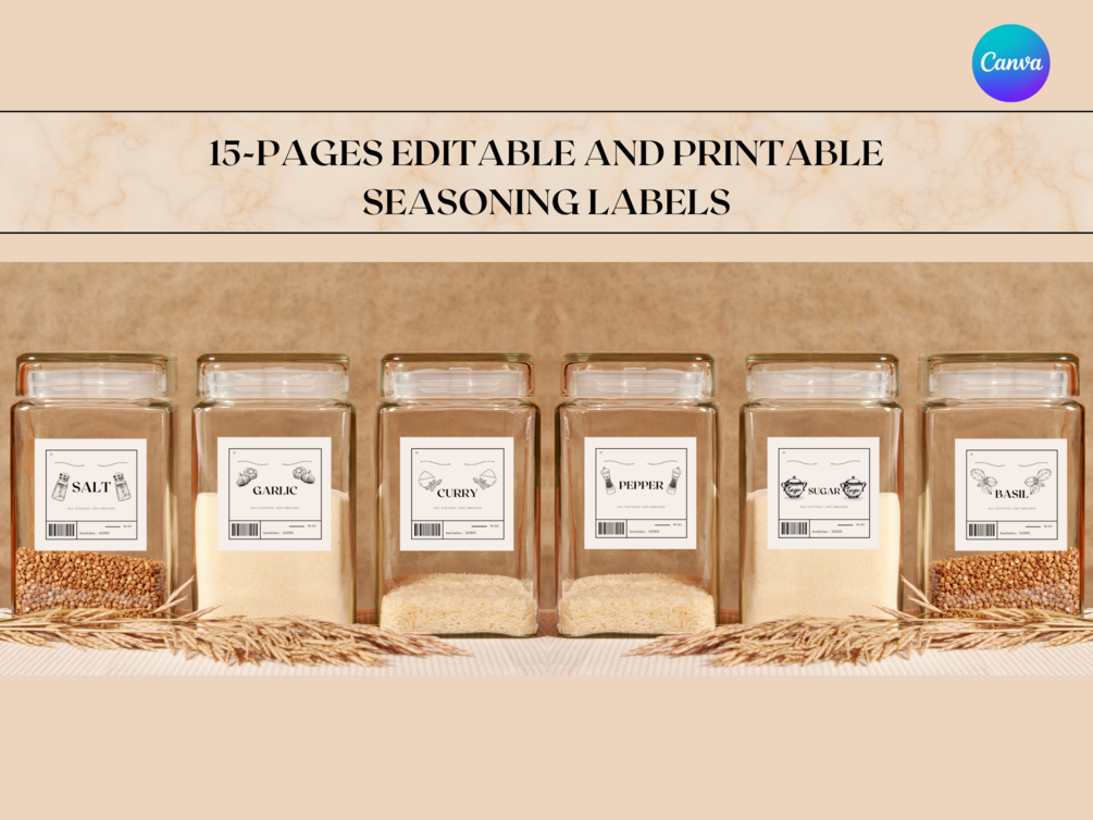 Spice Jar Labels Template, Modern Minimalist Spice Jar Label, Spice Jar ...