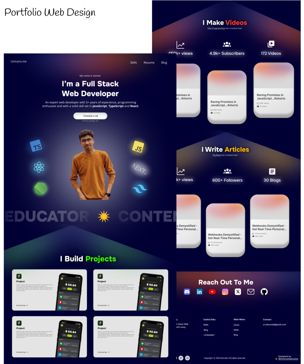 Portfolio Landing Page Design with Animation.