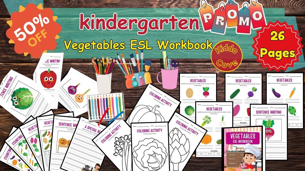 Vegetables ESL Workbook - Kindergarten - Kiddo Cove