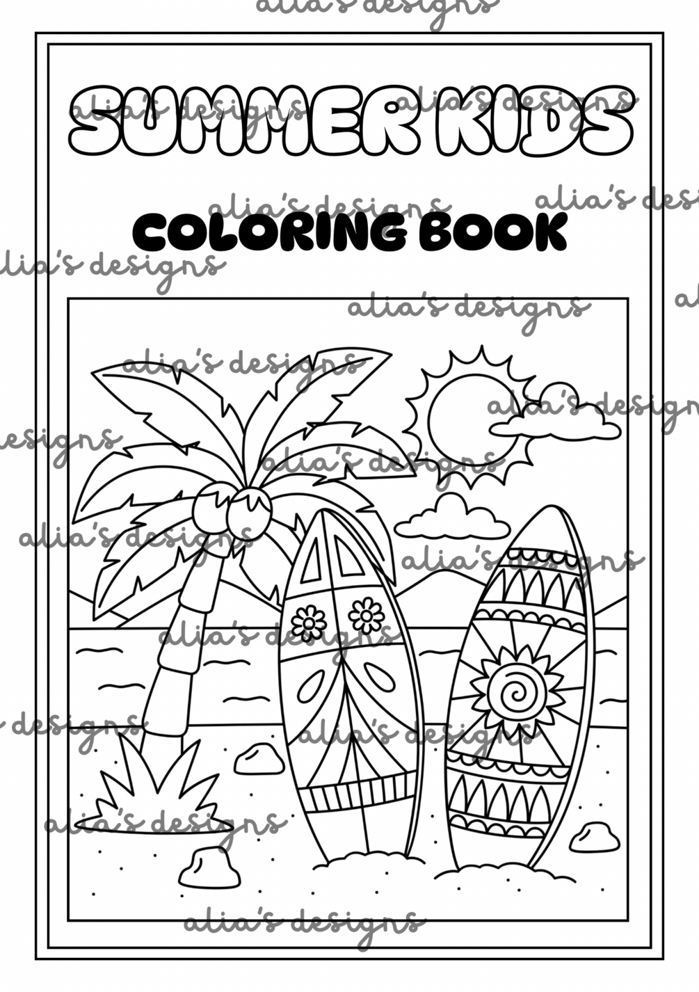 Summer kids coloring book