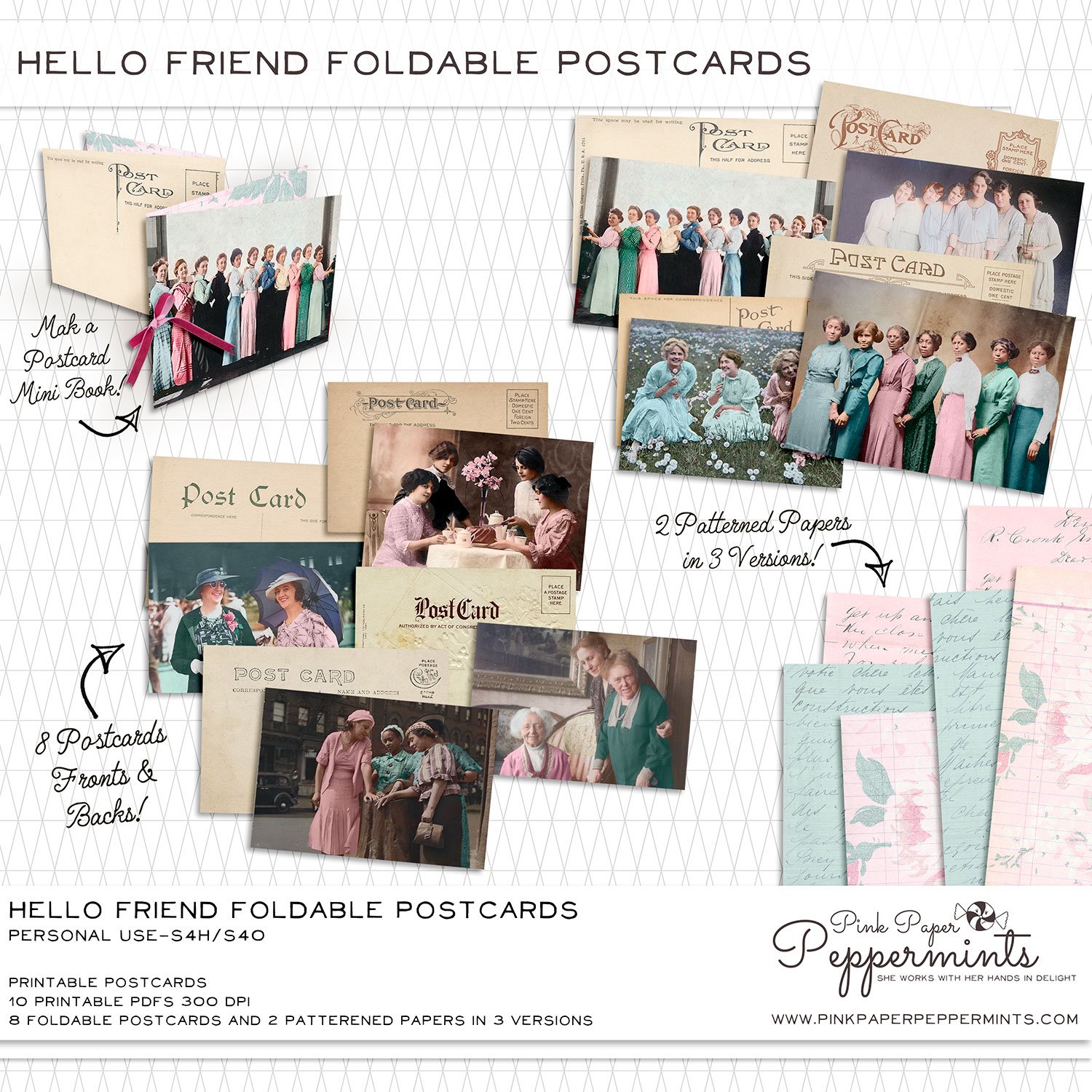 Hello Friend | Vintage Friendship Photos - Foldable Postcards