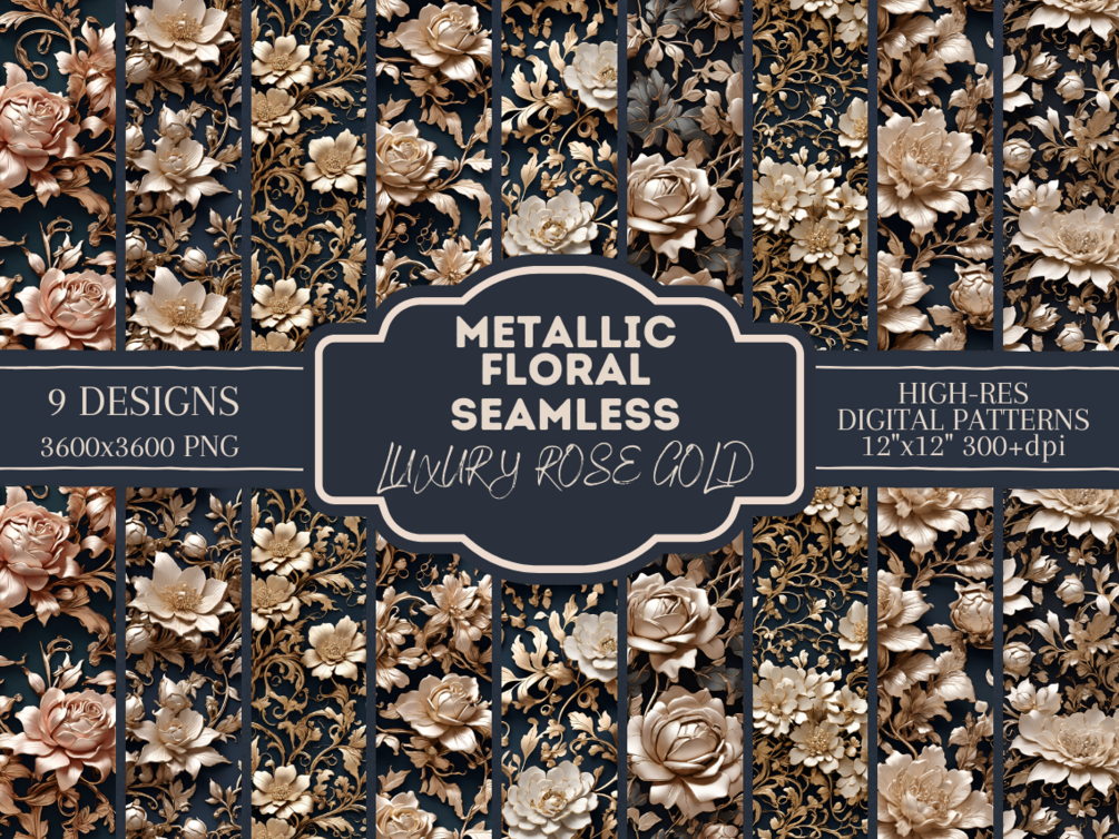 9 Metallic Floral Seamless Pattern Designs