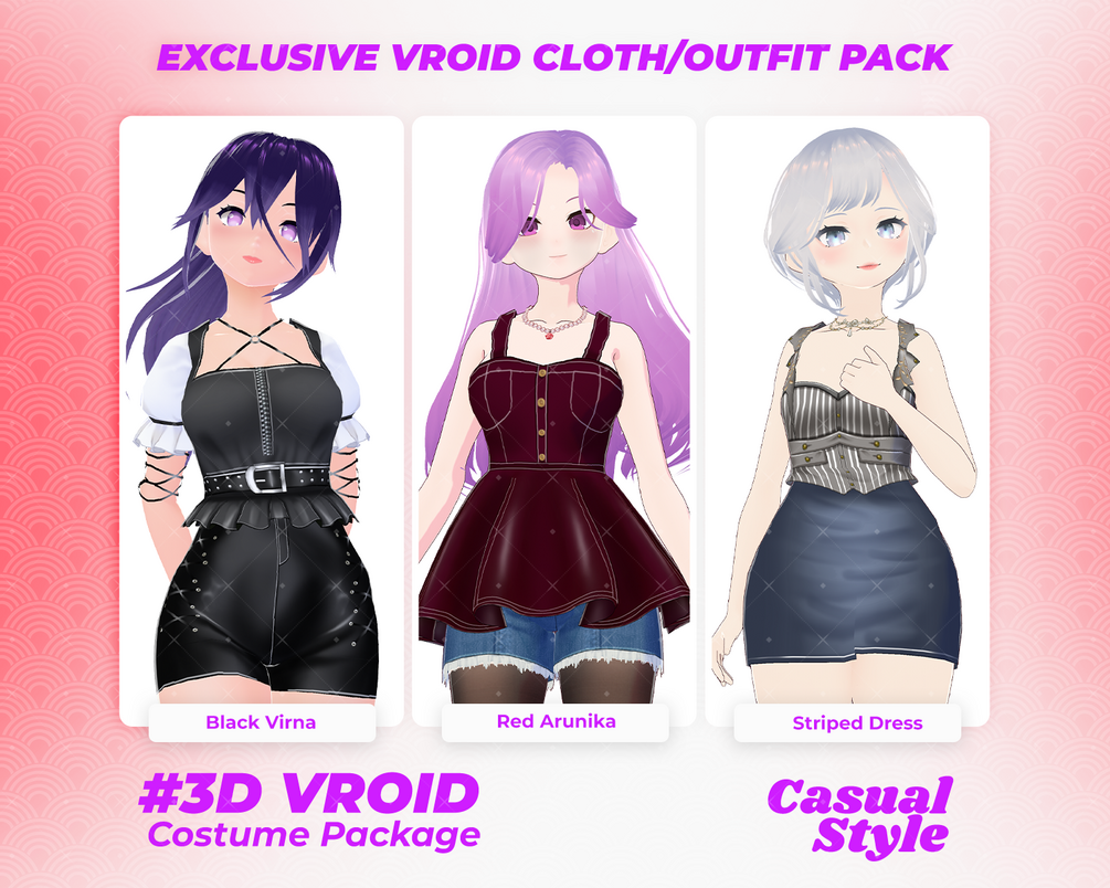 VRoid Casual Girl Outfit Pack Fashionable Clothing for 3D Models ...