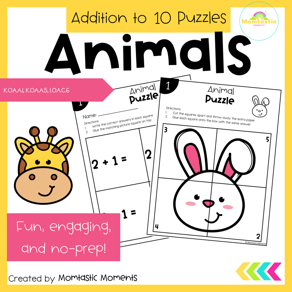 Addition within 10 Animal Themed Puzzle Mats