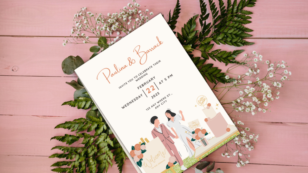 Beige Romantic Wedding Invitation Floral template, invitation card editable