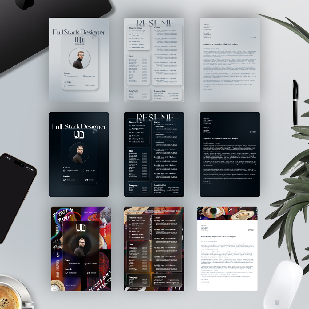 3x Modern CV Templates - Tailored for Creatives in Tech, Design & UI/UX