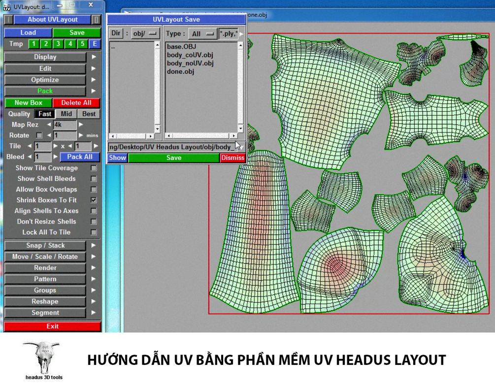 Trải UV bằng UV Headus Layout