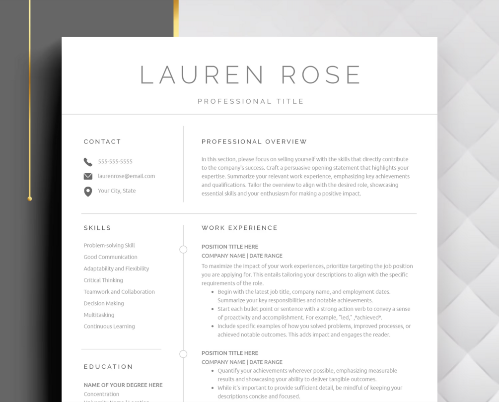 Modern Resume Template for Word & Pages | Professional CV with 3 Cover ...