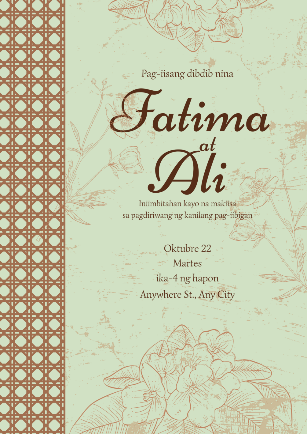 Vintage floral Filipino Wedding Invitation