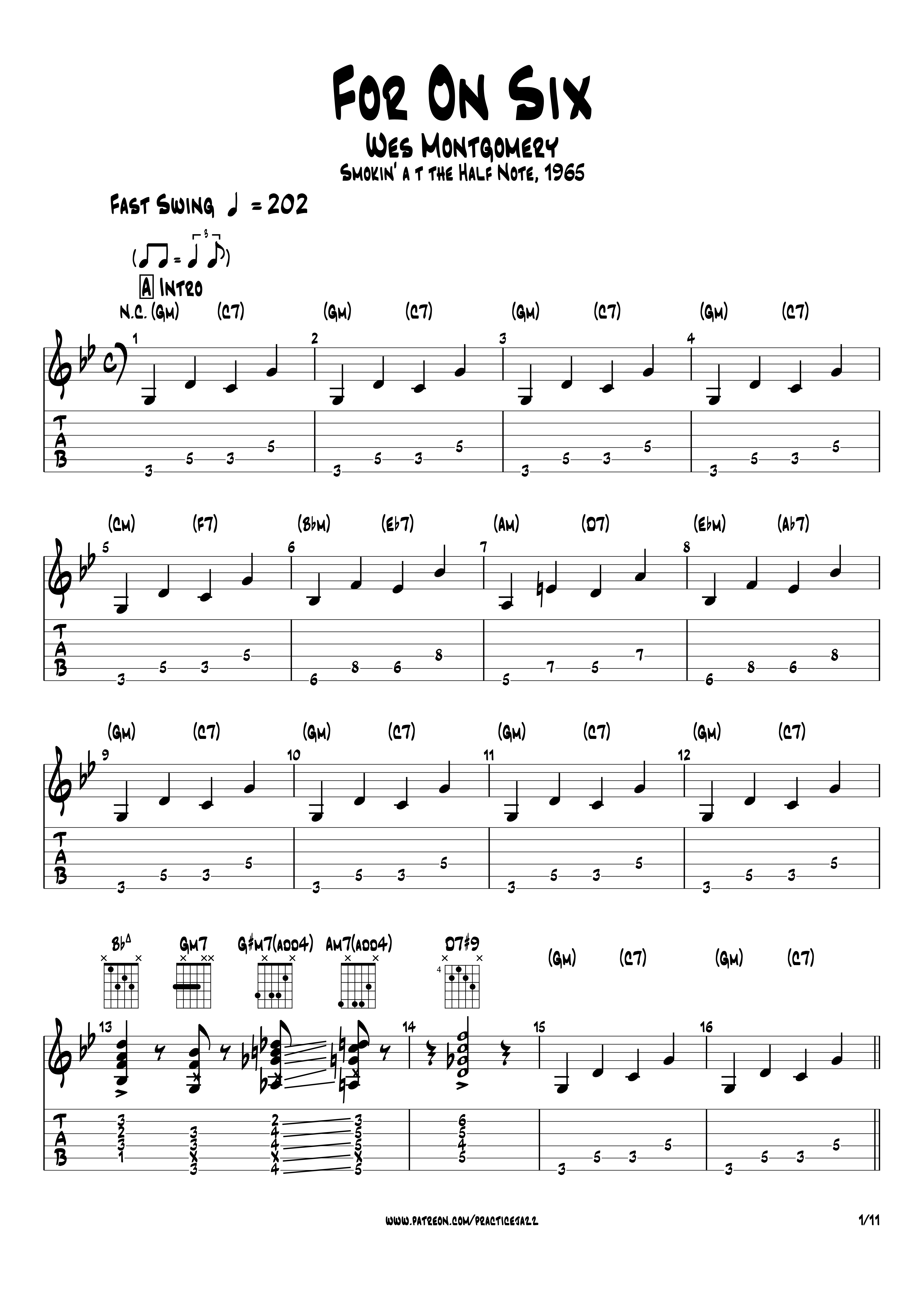 Wes Montgomery – Four On Six (1960) Guitar Transcription PDF + Guitar Pro