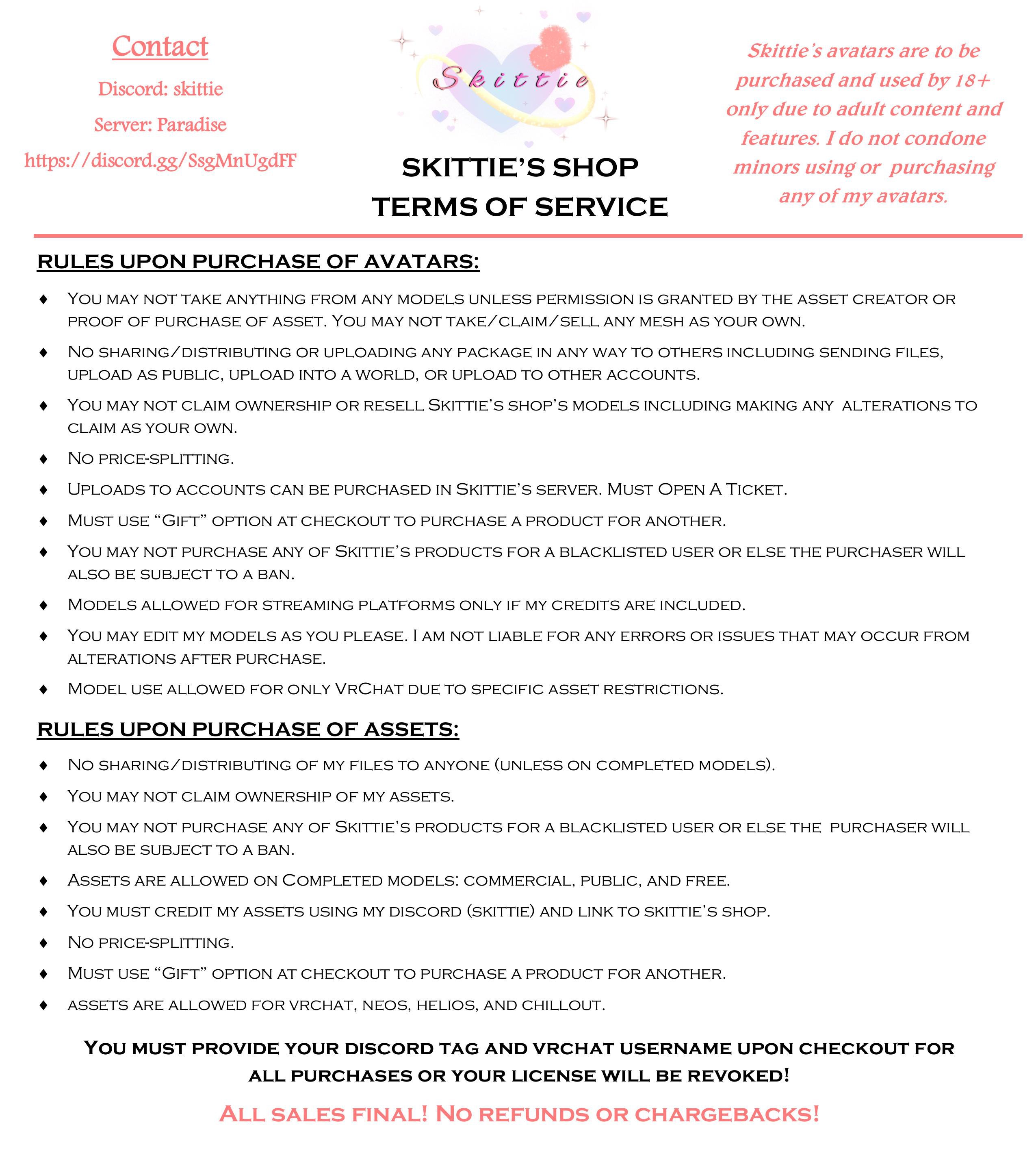 SKITTIE'S SHOP - TERMS OF SERVICE - Skittie's Shop