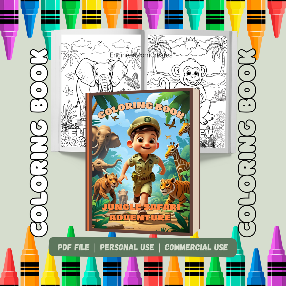 Jungle Safari Adventure Coloring Book | For Kids | Color Pages | Ready ...