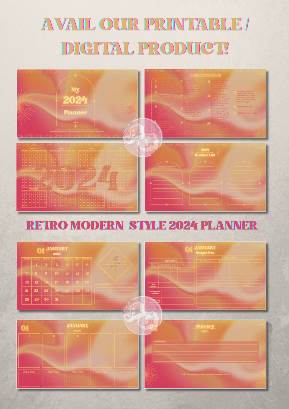 Retro Modern Style 2024 Planner (Printable or Digital use)