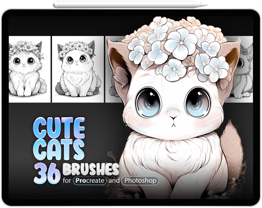 36 Cute Cats Brushes Collection for Procreate and Photoshop