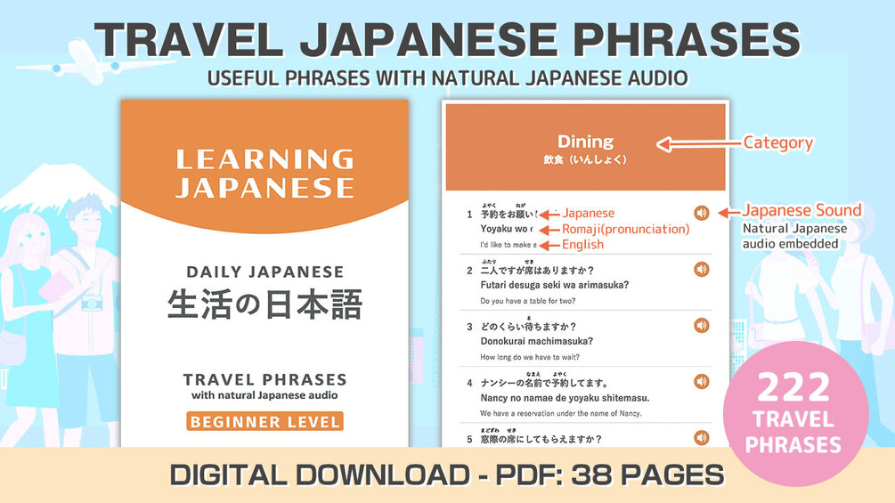 Daily Japanese Travel Phrases with natural Japanese audio for Beginners