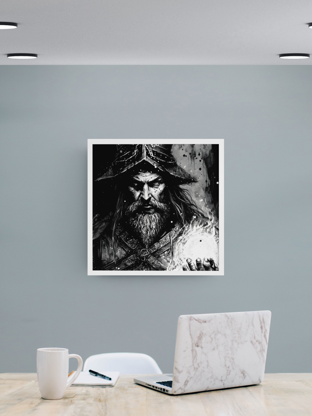 Digital Ink Style Art. Sorcerer Close Up.