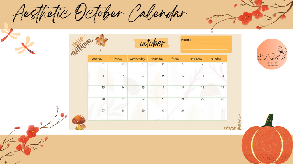 Aesthetic October Calendar - Printable PDF