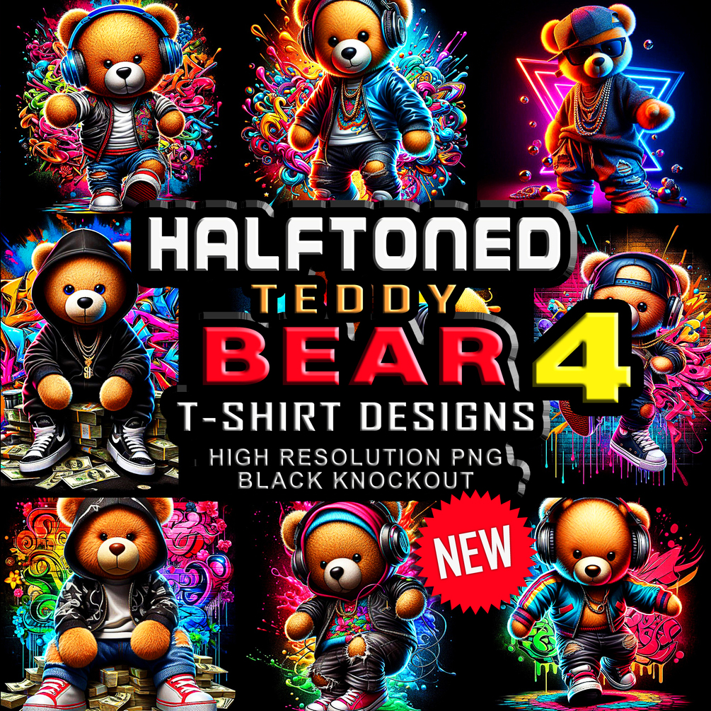 70+ Halftone Teddy Bear Tshirt design bundle 4, png for dtf png, png designs for shirt, hiphop ...
