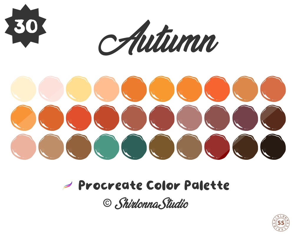30 Autumn Color Palette Procreate Swatches | Fall Colors