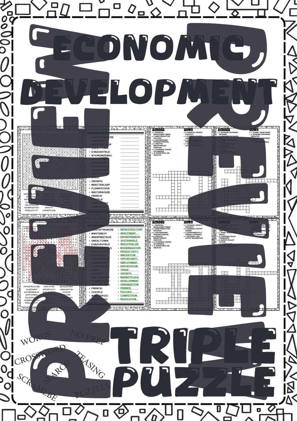 ECONOMIC DEVELOPMENT Word (Cross/Search/Scramble) Puzzle Worksheet ...