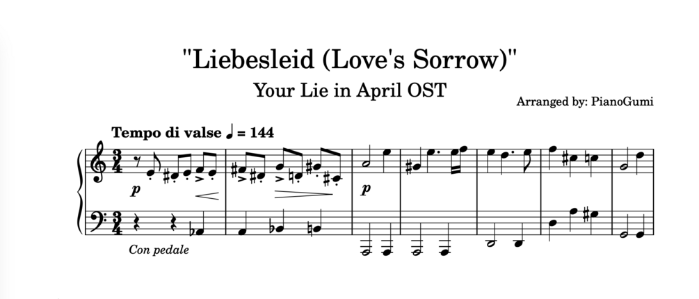 Your Lie in April OST - "Liebesleid (Love's Sorrow)" - Rachmaninoff ...