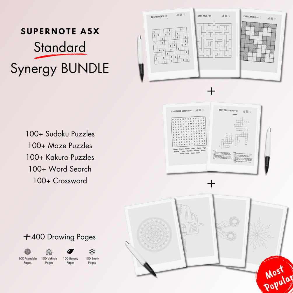Supernote A5X Standard Puzzle Bundle - Featuring Sudoku, Mazes, Kakuro ...