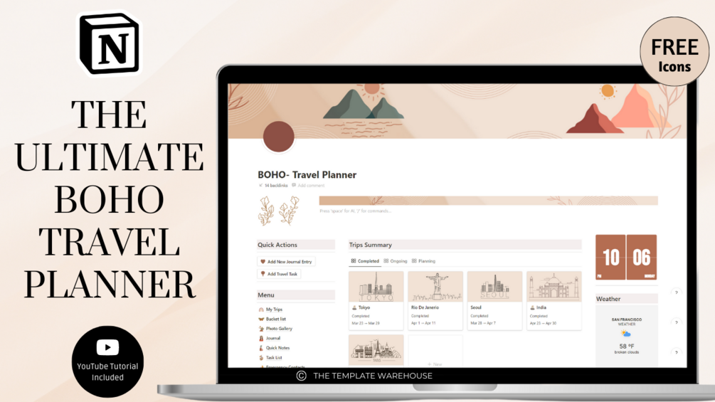 Travel Notion Template - Boho Edition