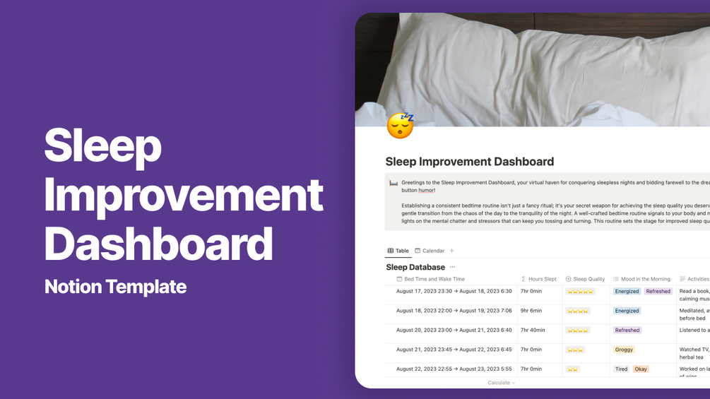 Sleep Improvement Dashboard 🌙: Notion Template