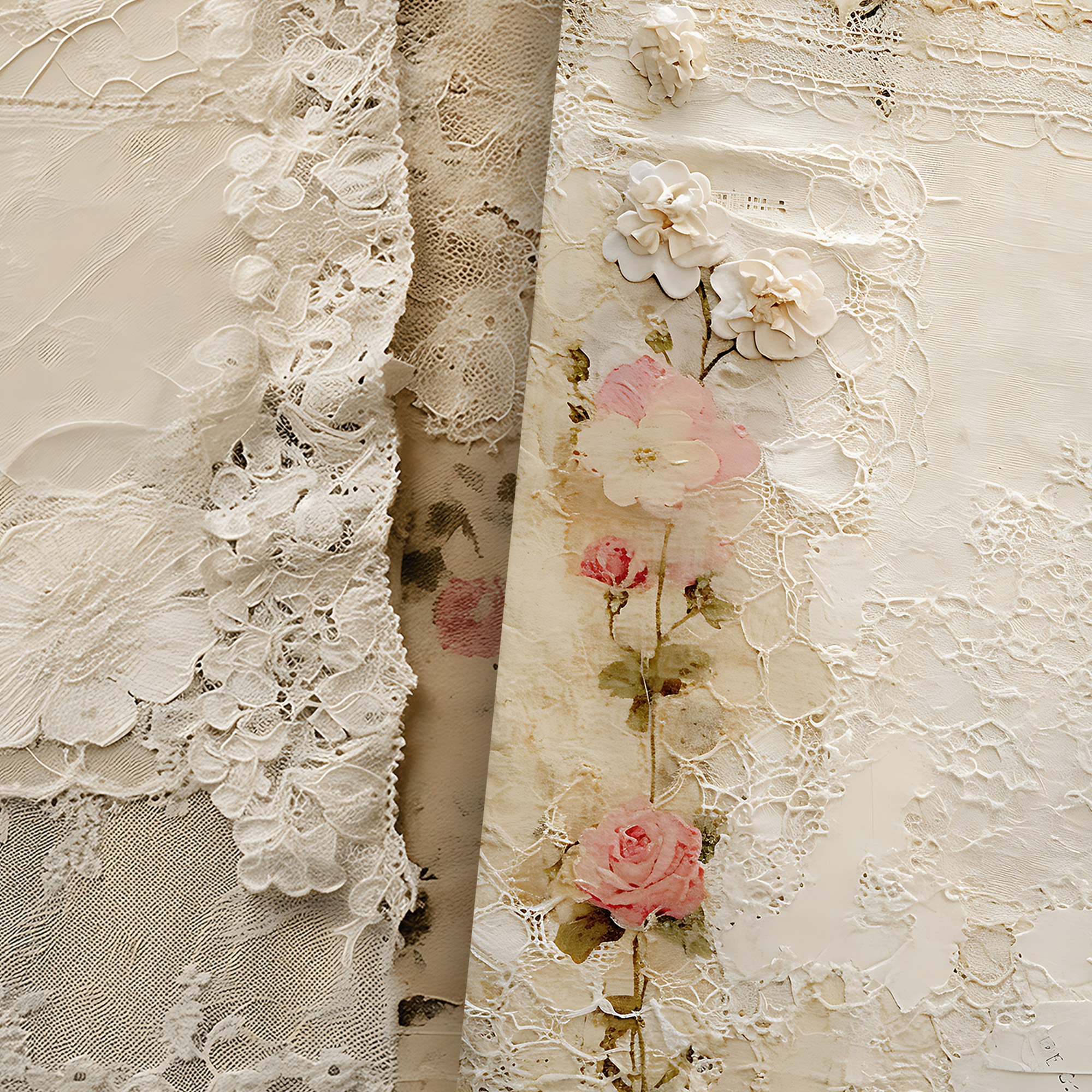 16 pc Pretty Lace with Mini Flowers, Roses Printable Junk Journal Half ...