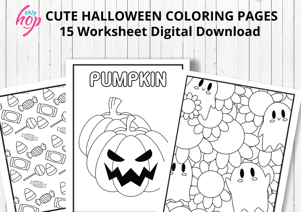 Halloween cute coloring pages 15 worksheet digital download