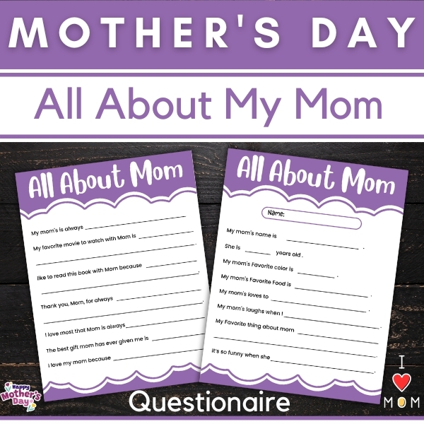 Mother's Day Questionaire | All About My Mom Printable | Mother's Day ...