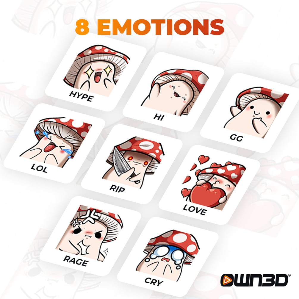 Mushroom Guy Red Animated Sub Emotes - 8 Pack [Twitch | Kick | Discord]