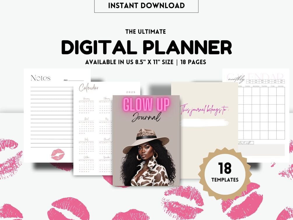 Glow Up Journal & Planner Editable PDF Template