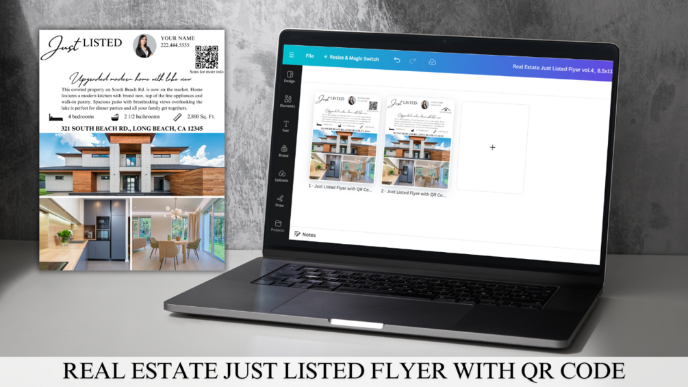 Just Listed Flyer with QR Code | Real Estate Canva Template | For Sale ...