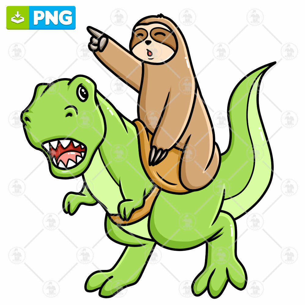 funny sloth riding t-rex