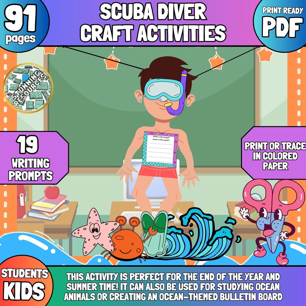 End Of The Year Scuba Diver Craft Activities | Writing Summer Ocean ...