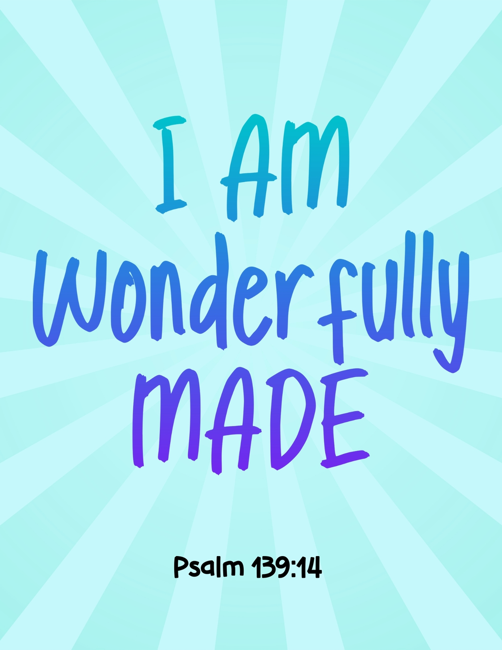 I Am Wonderfully Made - Printable Wall Art Affirmation - Blue