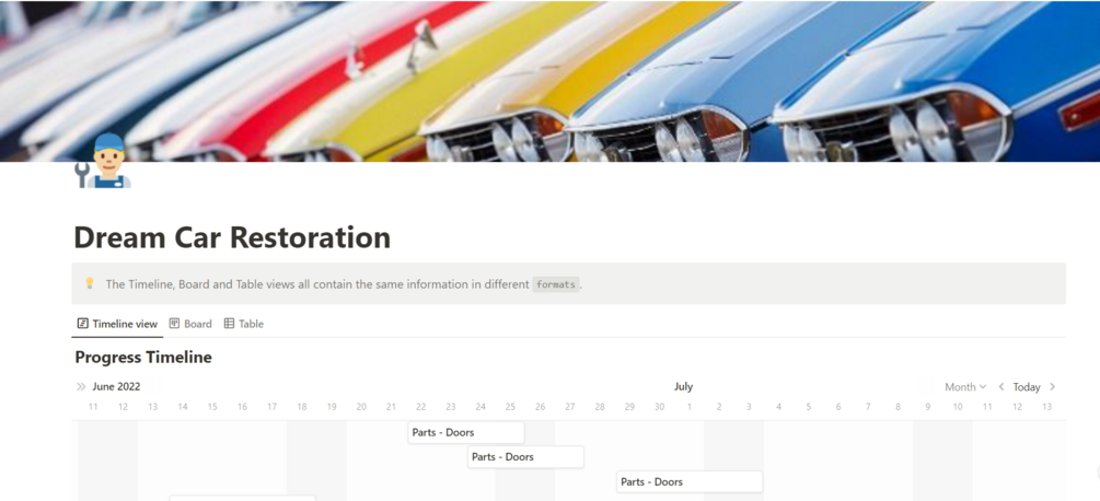 Dream Car Restoration Notion Template