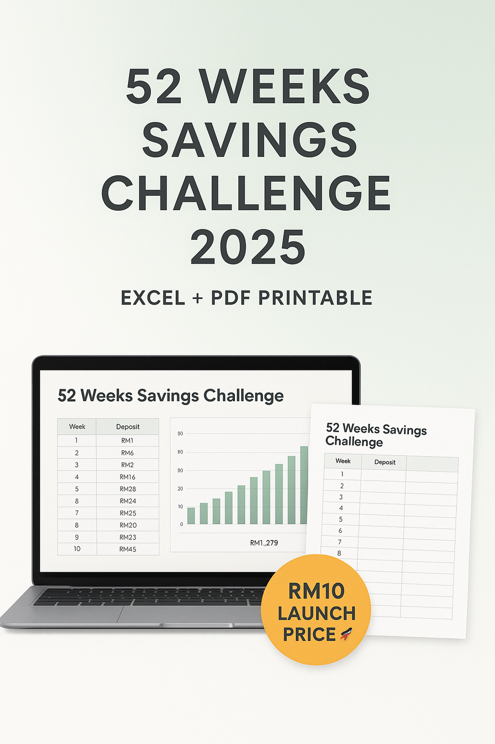 52 Weeks Savings Challenge 2025 (Excel + PDF Printable)