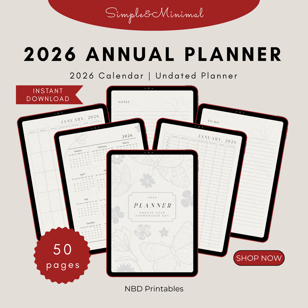 Minimalist 2026 Annual Planner | Clean Modern Yearly PDF | Simple ...